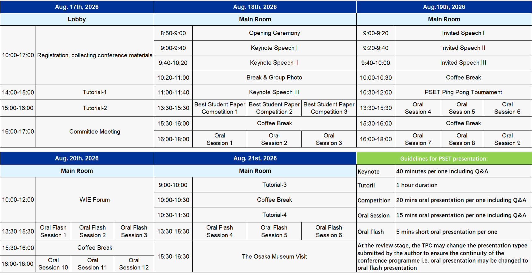 PSET 2026-Osaka, Japan